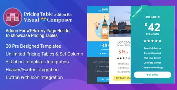 Best Pricing Tables Addons for Visual Composer - 8DegreeThemes